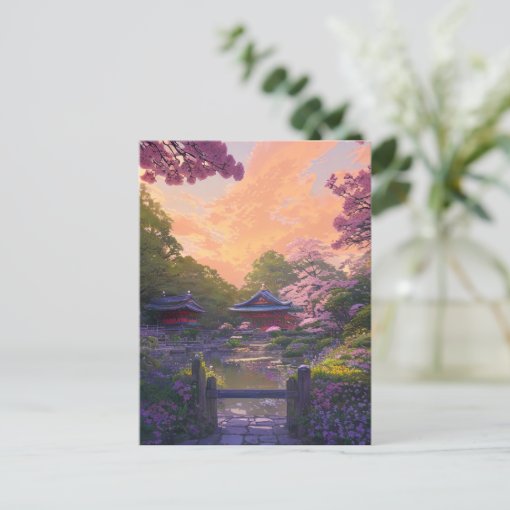 Japanese Temple in the Enchanted Garden Postcard | Zazzle