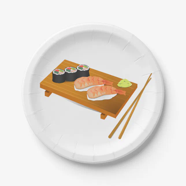 Japanese themed dinner party with sushi art paper plates | Zazzle