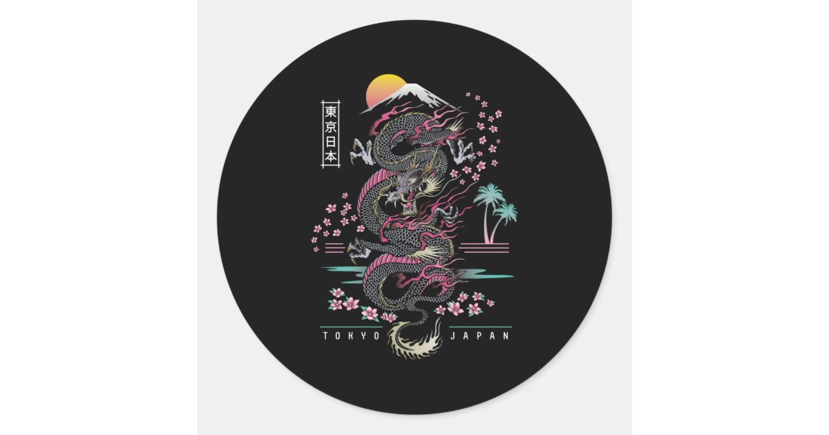 Japanese Tokyo Dragon Asian Inspired 80Â€™S Style Classic Round Sticker ...