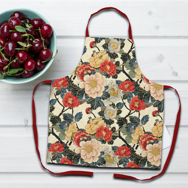 Japanese Ukiyo-E Art Floral Pattern Apron | Zazzle
