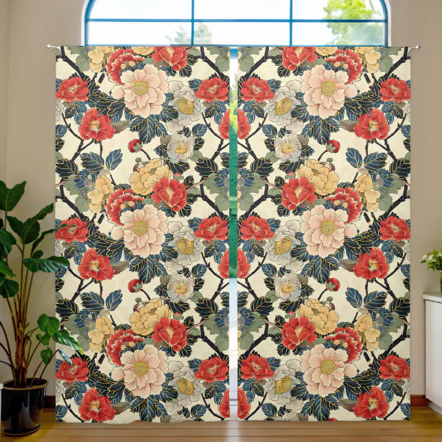 Japanese Ukiyo-E Art Floral Pattern Blackout Curtains | Zazzle