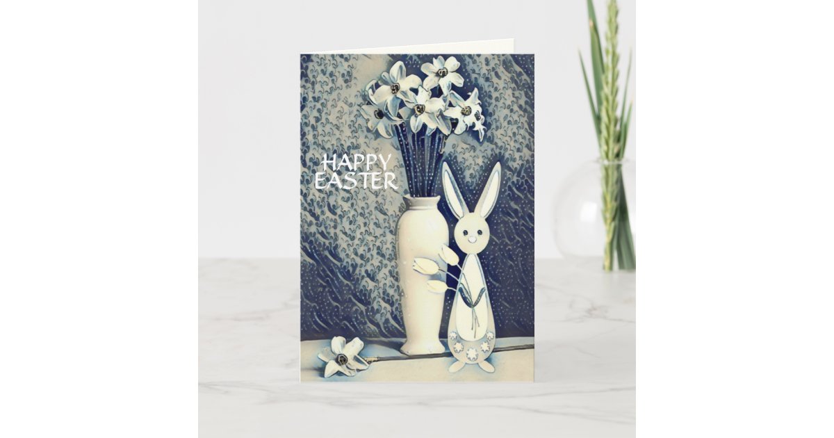 Japanese Ukiyo-e Style Bunny and Daffodils Easter Card | Zazzle
