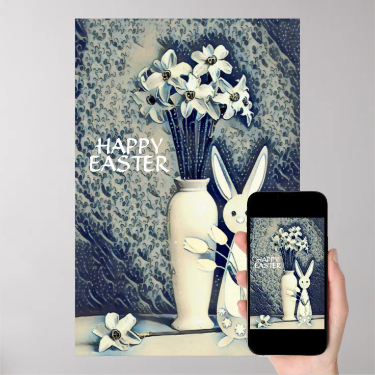 Japanese Ukiyo-e Style Bunny and Daffodils Easter Poster | Zazzle