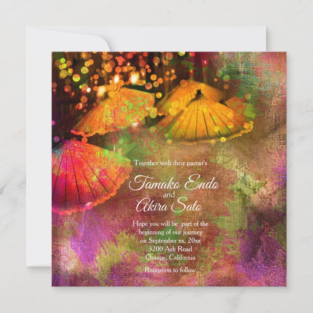 Japanese Umbrellas Custom Wedding Invitation | Zazzle
