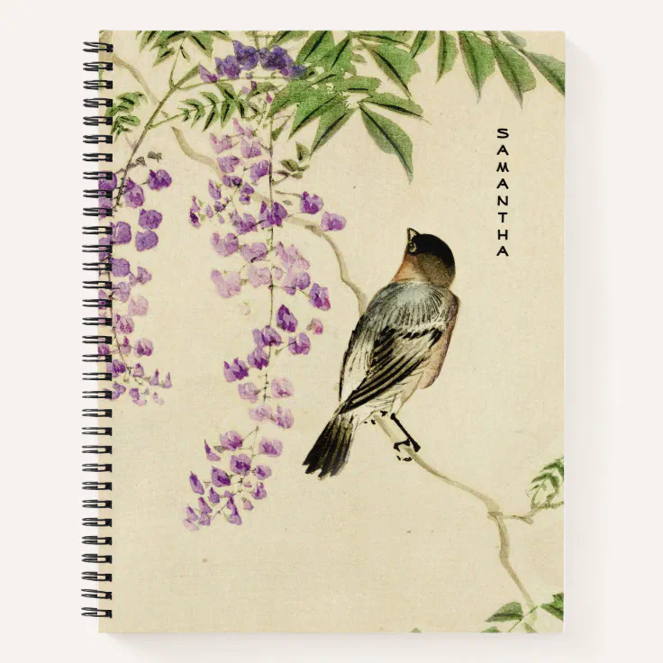 Japanese Vintage Lilac Sparrow Spiral Notebook | Zazzle