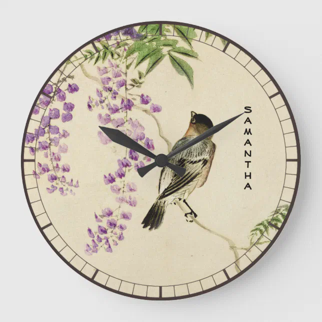 Japanese Vintage Lilac Sparrow Wall Clock | Zazzle