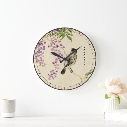 Japanese Vintage Lilac Sparrow Wall Clock | Zazzle