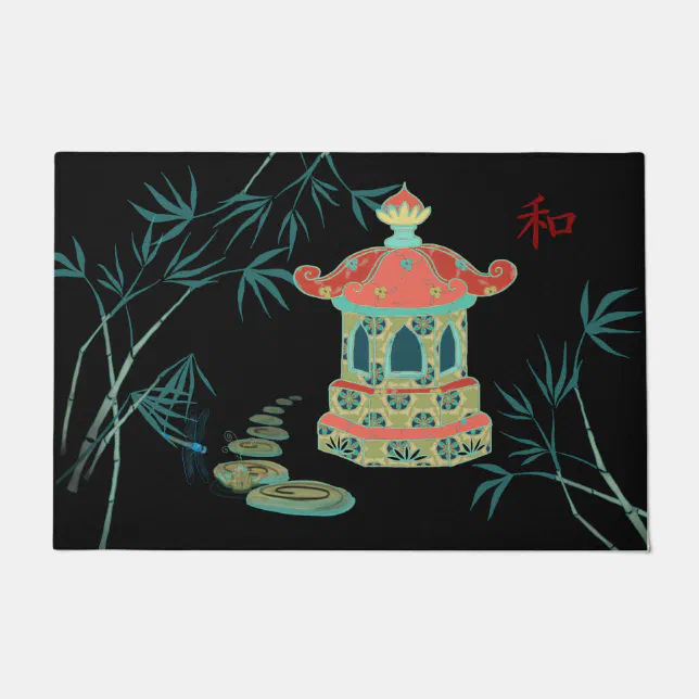 Japanese Water Garden Temple Door Mat | Zazzle