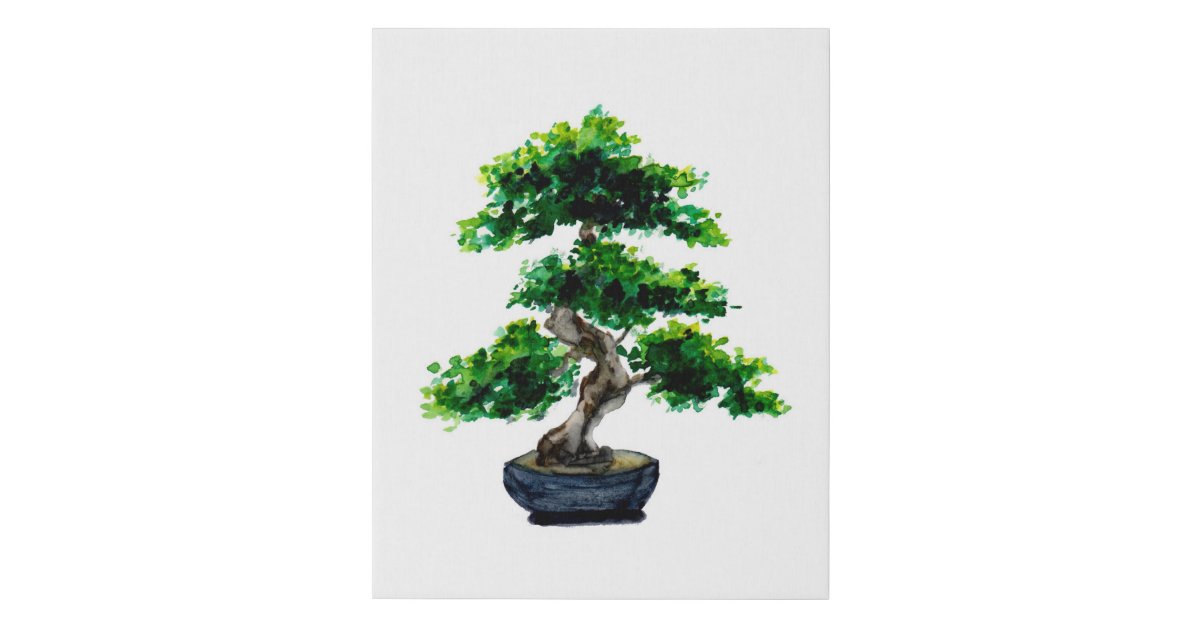 Japanese Watercolor Bonsai Tree Faux Canvas Print | Zazzle