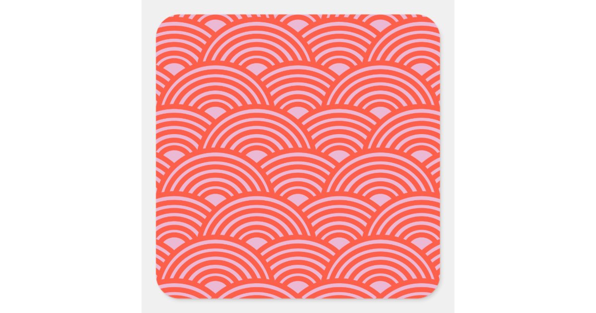 Japanese Wave Seigaiha Pattern Pink Red Square Sticker | Zazzle