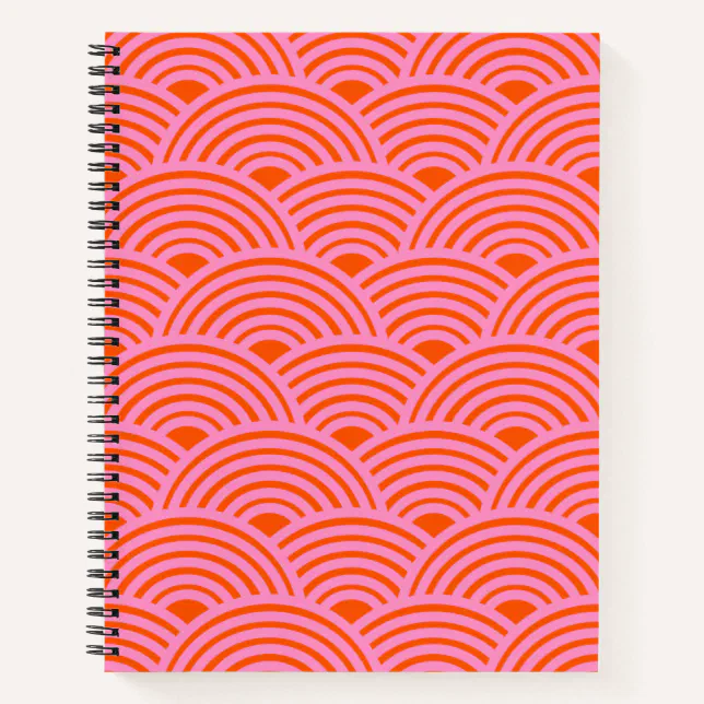Japanese Wave Seigaiha Pattern Preppy Orange Pink Notebook | Zazzle