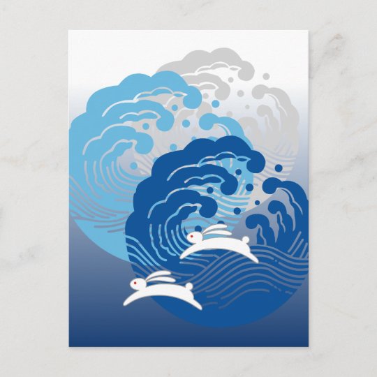 Japanese Wave & White Rabbit Postcard | Zazzle.com