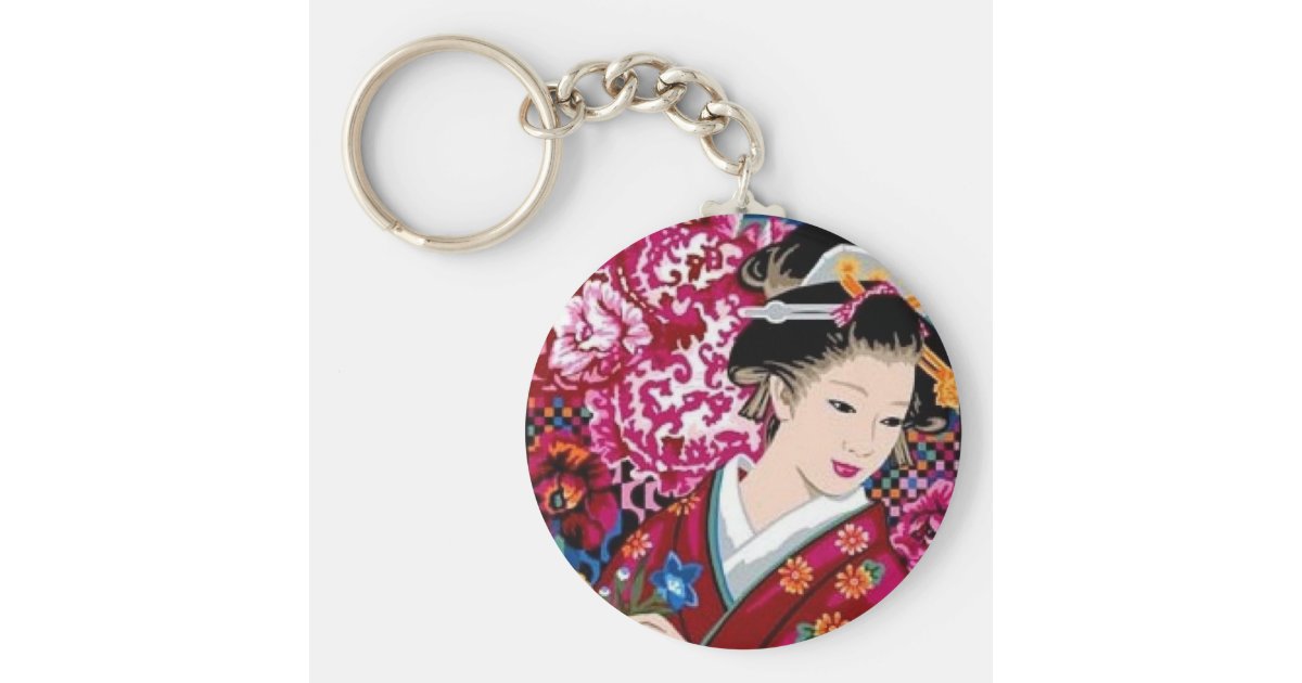 Japanese Woman in Kimono Keychain | Zazzle.com