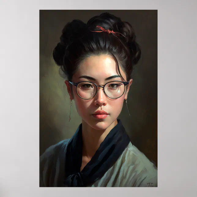 Japanese Woman Portrait Oil Painting Poster | Zazzle