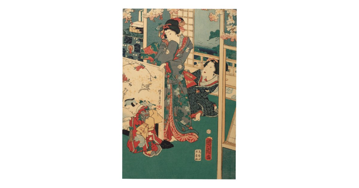Japanese Wood Wall Art by Toyohara Kunichika | Zazzle
