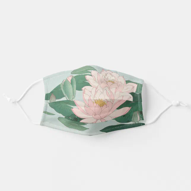 Japanese Woodblock Water Lily Lilies Adult Cloth Face Mask | Zazzle