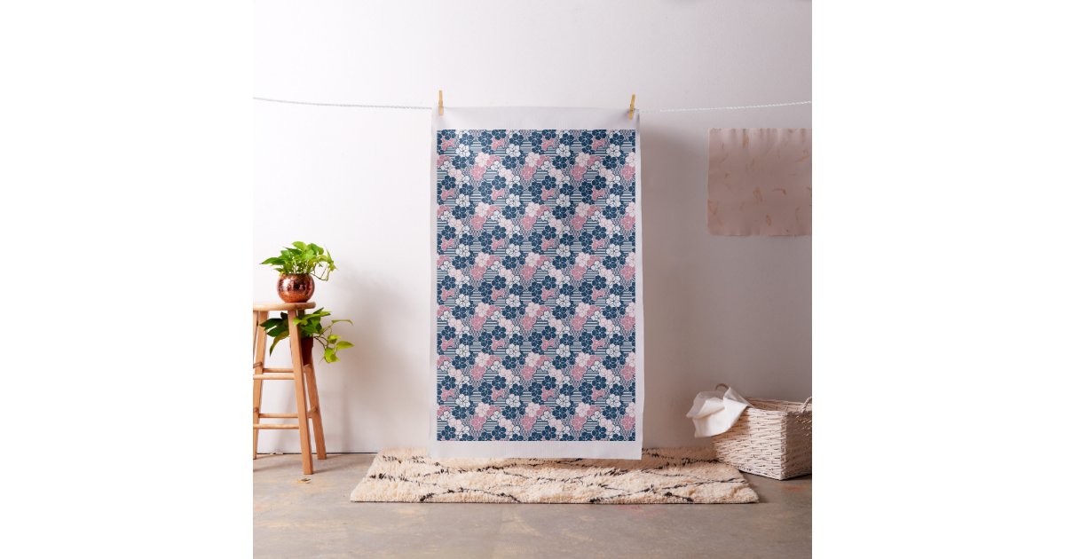Japanse Sakura flowers geometric pattern Fabric | Zazzle