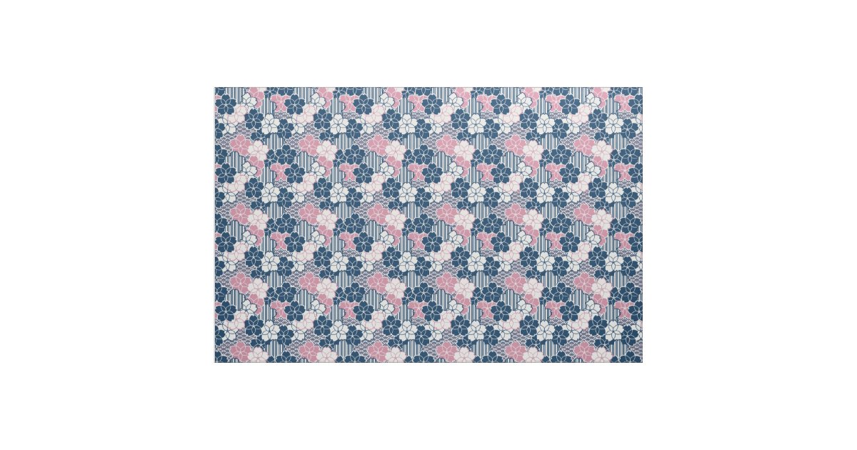 Japanse Sakura flowers geometric pattern Fabric | Zazzle