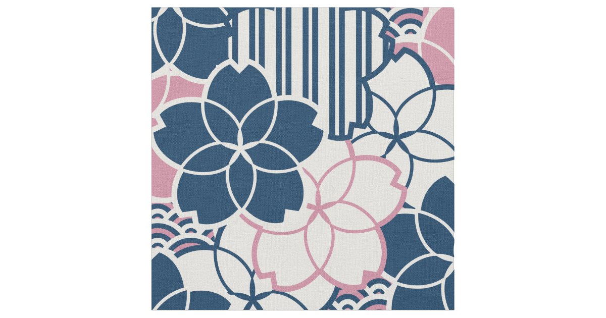 Japanse Sakura flowers geometric pattern Fabric | Zazzle