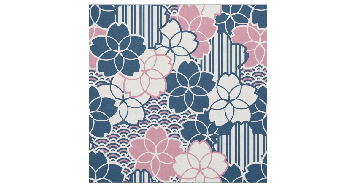 Japanse Sakura flowers geometric pattern Fabric | Zazzle