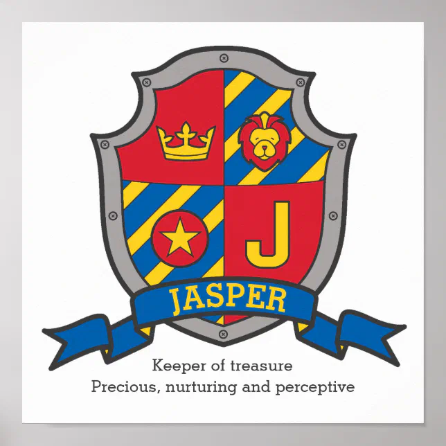 Jasper boys J name meaning blue red crest poster | Zazzle