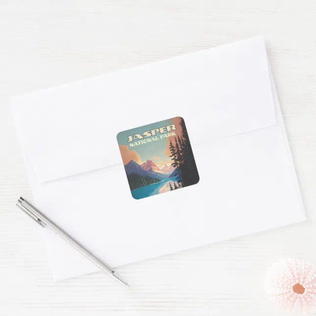 Jasper National Park Alberta Canada Rockies Retro Square Sticker | Zazzle
