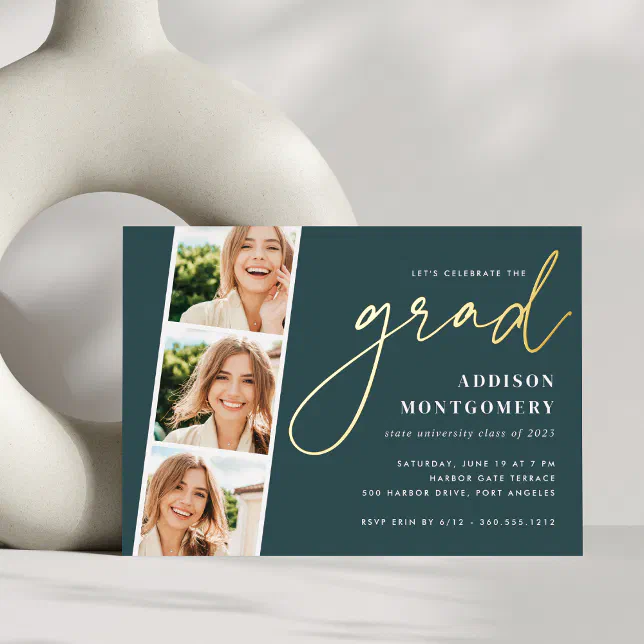 Jasper | Photo Strip Graduation Party Gold Foil Invitation | Zazzle
