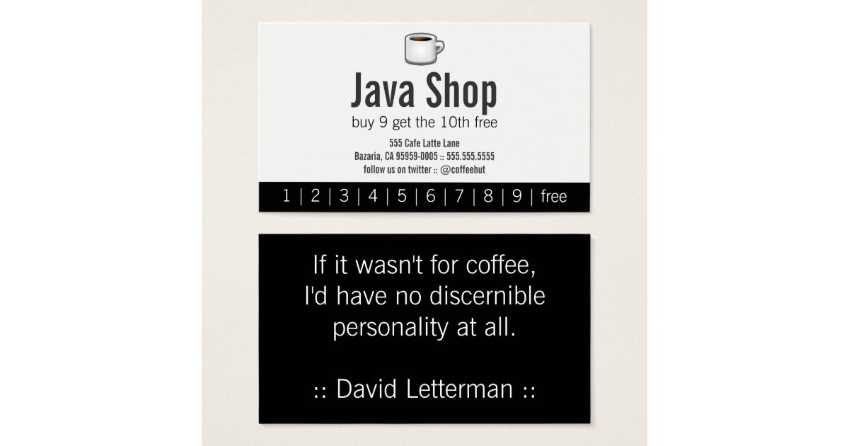 Java Shop Drink Punch Card | Zazzle