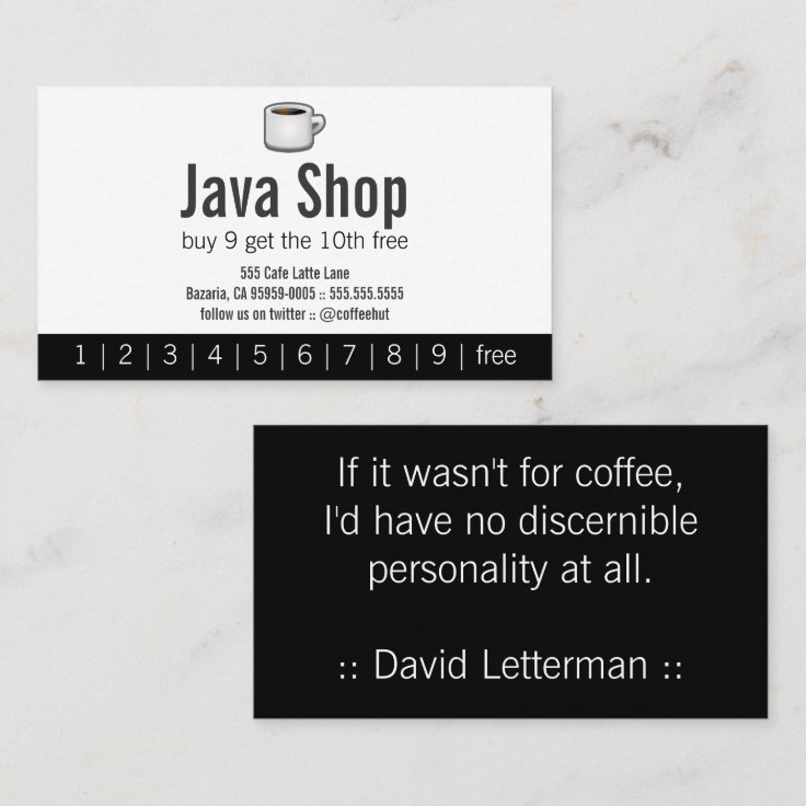 Java Shop Drink Punch Card | Zazzle