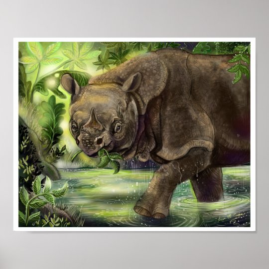 Javan Rhino Art Poster | Zazzle.com