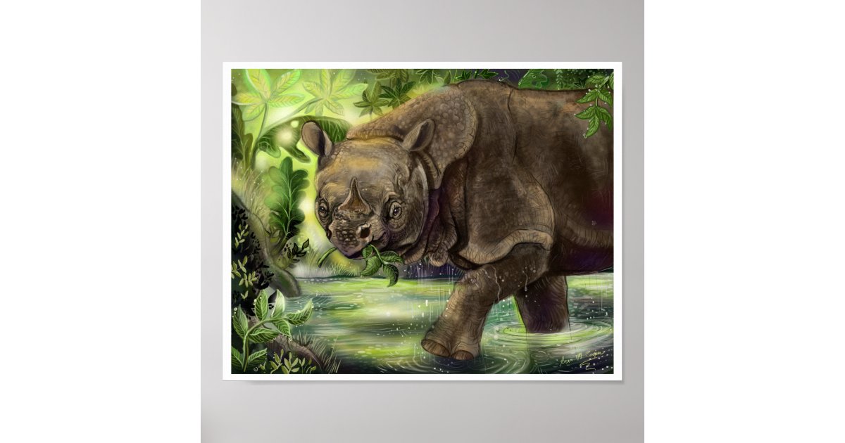 Javan Rhino Art Poster | Zazzle