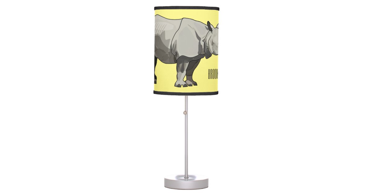 Javan rhinoceros cartoon illustration table lamp | Zazzle