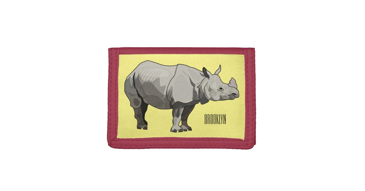 Javan rhinoceros cartoon illustration trifold wallet | Zazzle