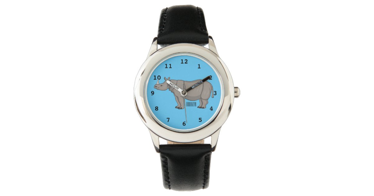 Javan rhinoceros cartoon illustration watch | Zazzle