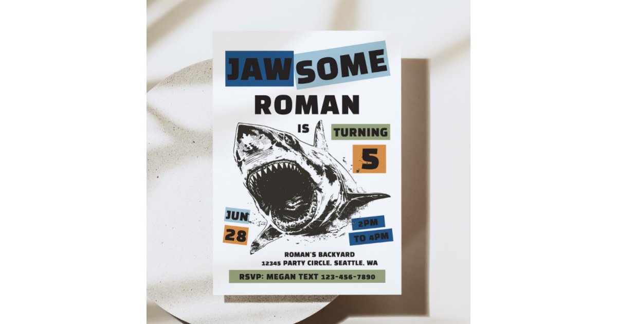 Jaw-Some Shark Birthday Invitation | Zazzle