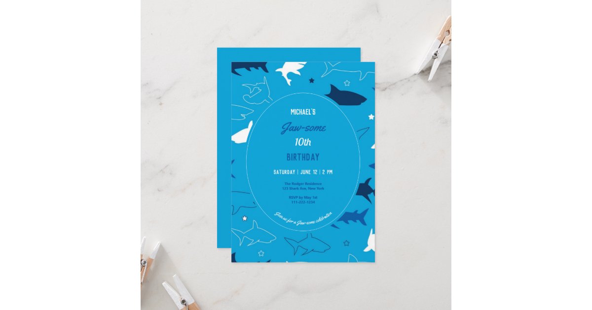 Jaw-some Shark Birthday Party Invitation | Zazzle