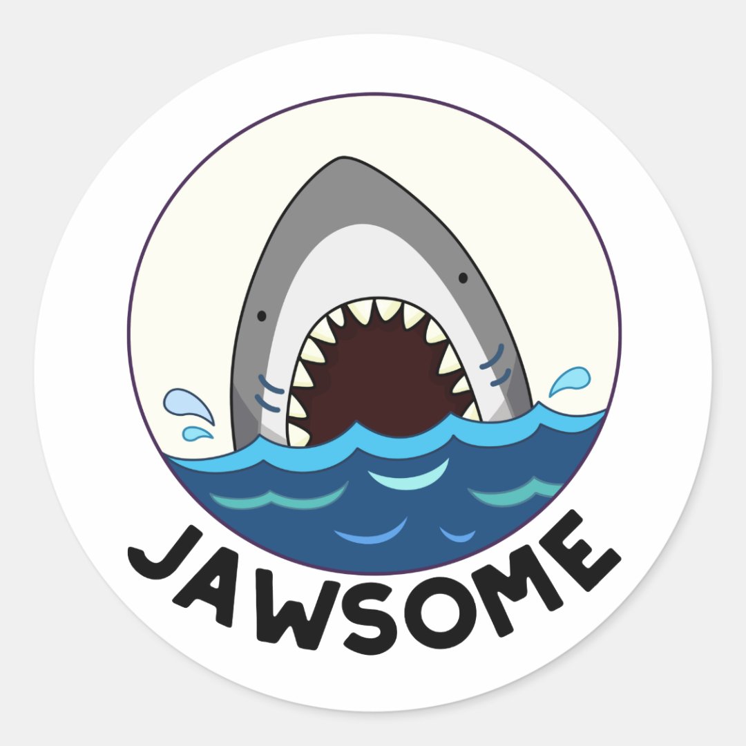 Jawsome Funny Shark Teeth Pun Classic Round Sticker | Zazzle