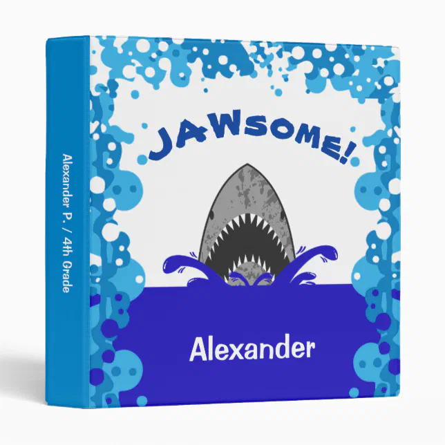 JAWsome Great White Shark Personalized School 3 Ring Binder | Zazzle