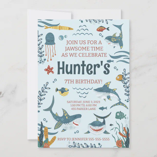 Jawsome Shark Themed Birthday Invitation Any Age | Zazzle