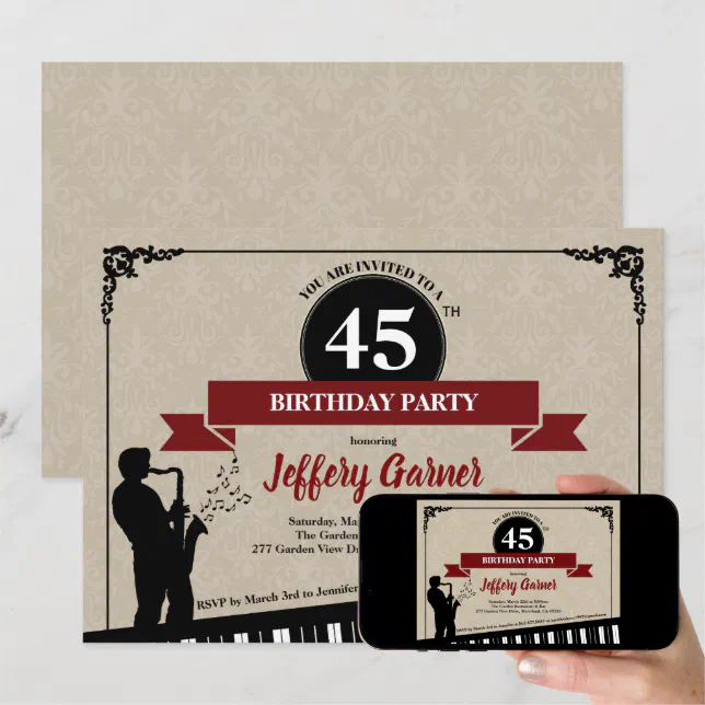 Jazz birthday party invitation Music theme adult | Zazzle