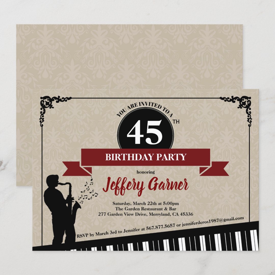 Jazz birthday party invitation Music theme adult | Zazzle