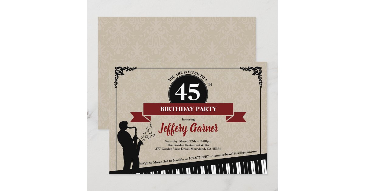 Jazz birthday party invitation Music theme adult | Zazzle