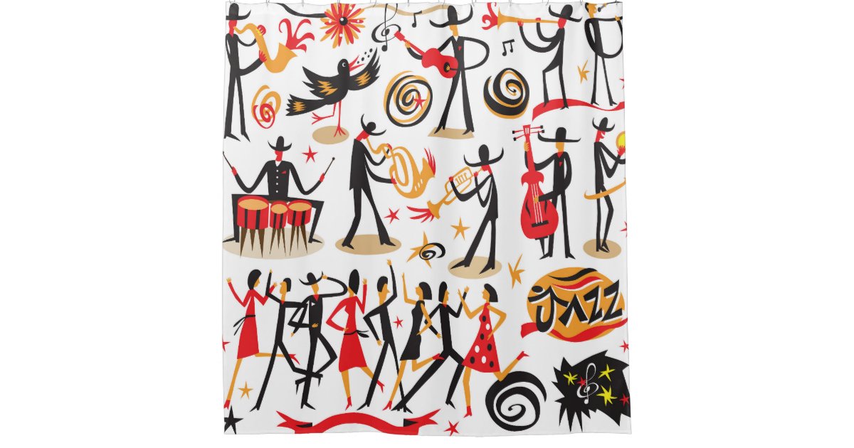 Jazz Icons Set: White Background Isolated Shower Curtain | Zazzle