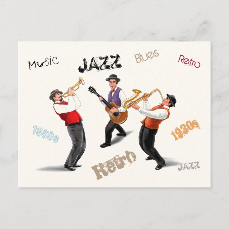 Jazz Musicians Retro Music Blues Vintage ART Paint Postcard | Zazzle