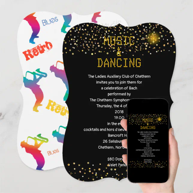 Jazz Retro Music & Dances, Blues Party Saxophonist Invitation | Zazzle
