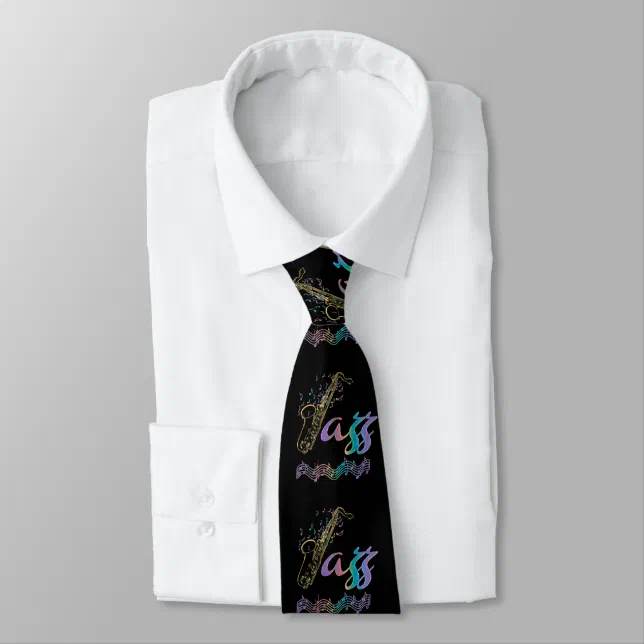 Jazz Tie - Black Saxophone and Music Notes Necktie | Zazzle