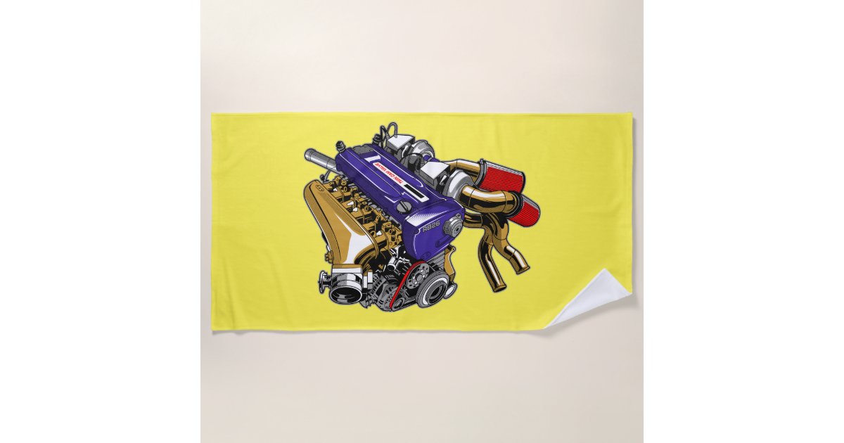 JDM SIX-CYLINDER TURBO ENGINE BEACH TOWEL | Zazzle