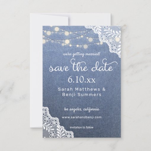 Jean Lace & String Lights Save The Date V2 Photo | Zazzle