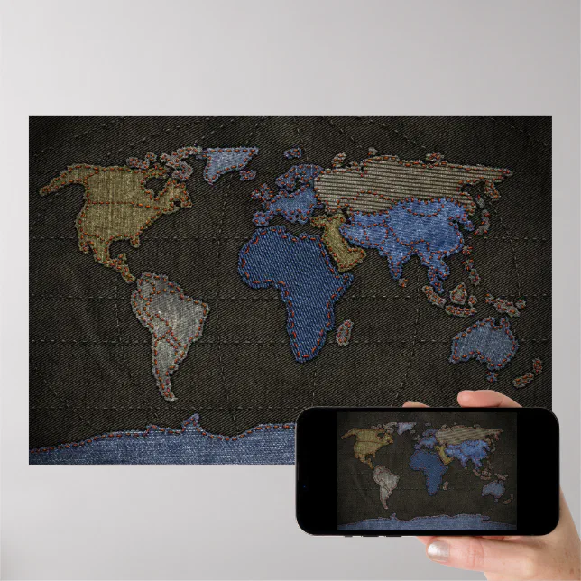 Jeans World Map (No labels) Poster | Zazzle