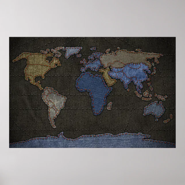 Jeans World Map (No labels) Poster | Zazzle
